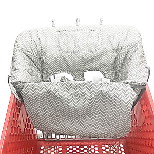 Portable 2-in-1 Grocery Cart Seat Cover and Baby Highchair Cover (Gray Chevron)