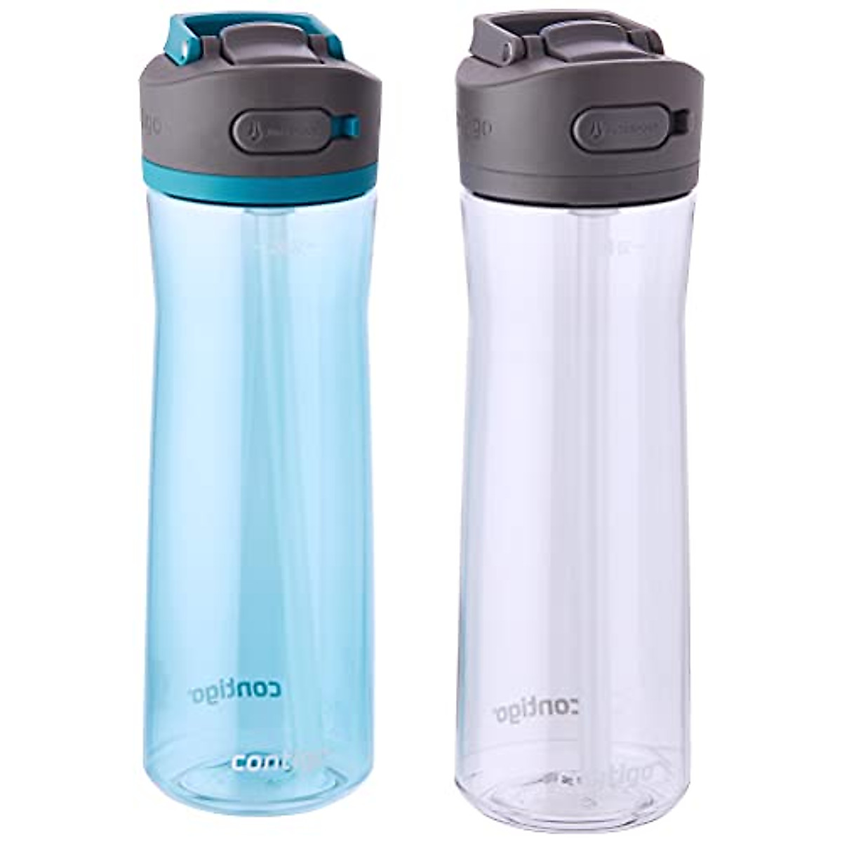 Contigo Ashland 2.0 Leak-Proof Water Bottle with Lid Lock and Angled Straw, Dishwasher Safe, Interchangeable Lid, Pack of 2, 24oz, Juniper/Sake