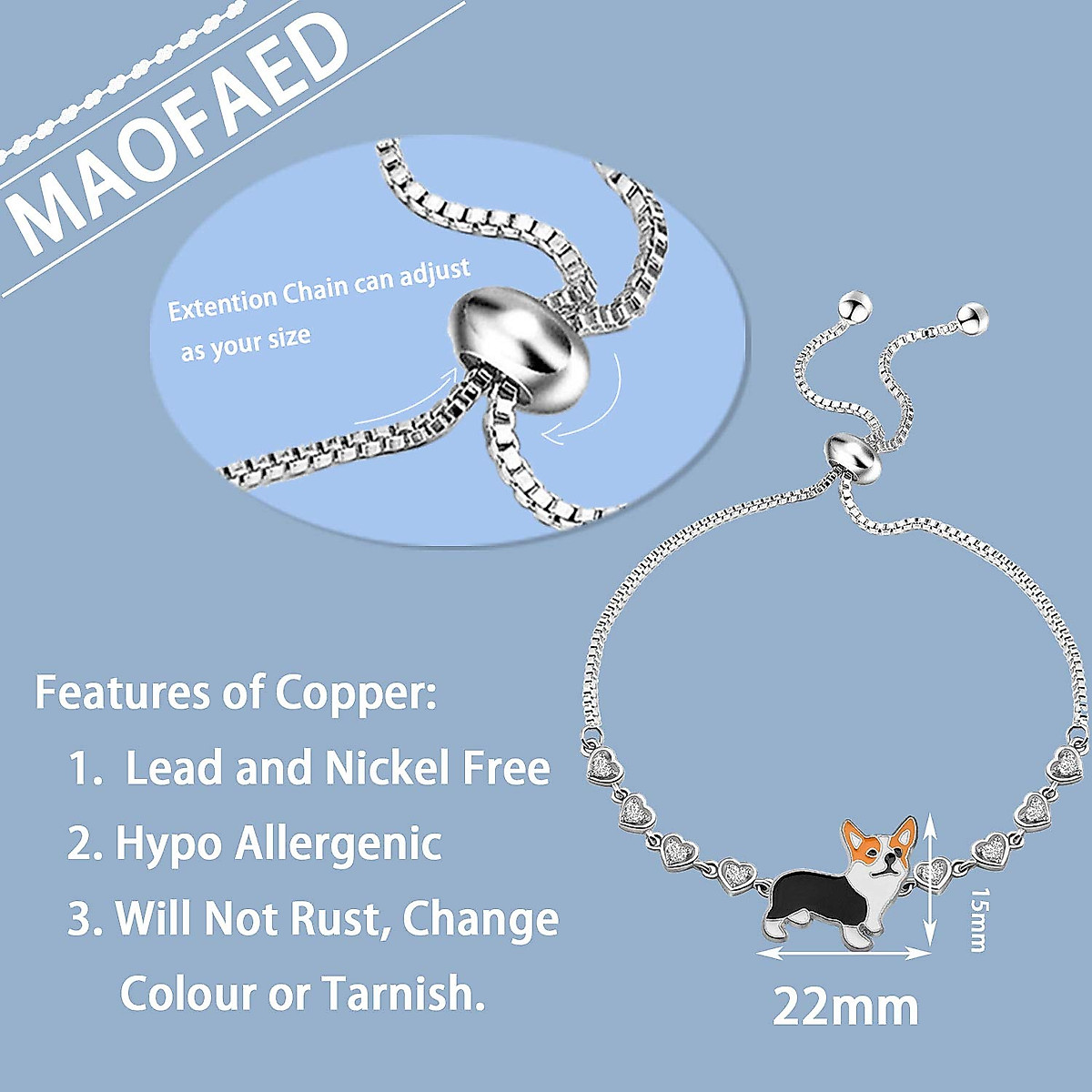 MAOFAED Corgi Gift Corgi Owner Gift Corgi Bracelet Dog Mom Gift Pet Owner Gift Corgi Charm Gift fot Corgi Lover (corgi copper br silver)