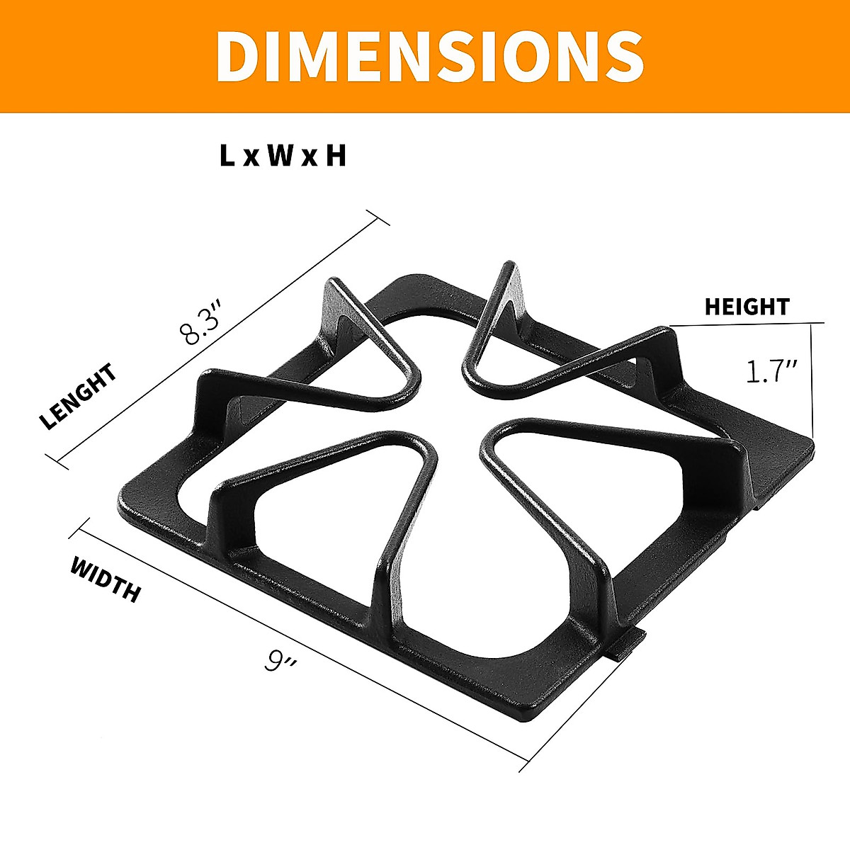 Upgraded W10447925 Grates for Kenmore Stove Parts Burner Grate Whirlpool Maytag Range Parts Stove Top Grate Replacement Amana Inglis Kirkland Cooktop Parts Matte Cast Iron Surface Burner Grate 1 Pack