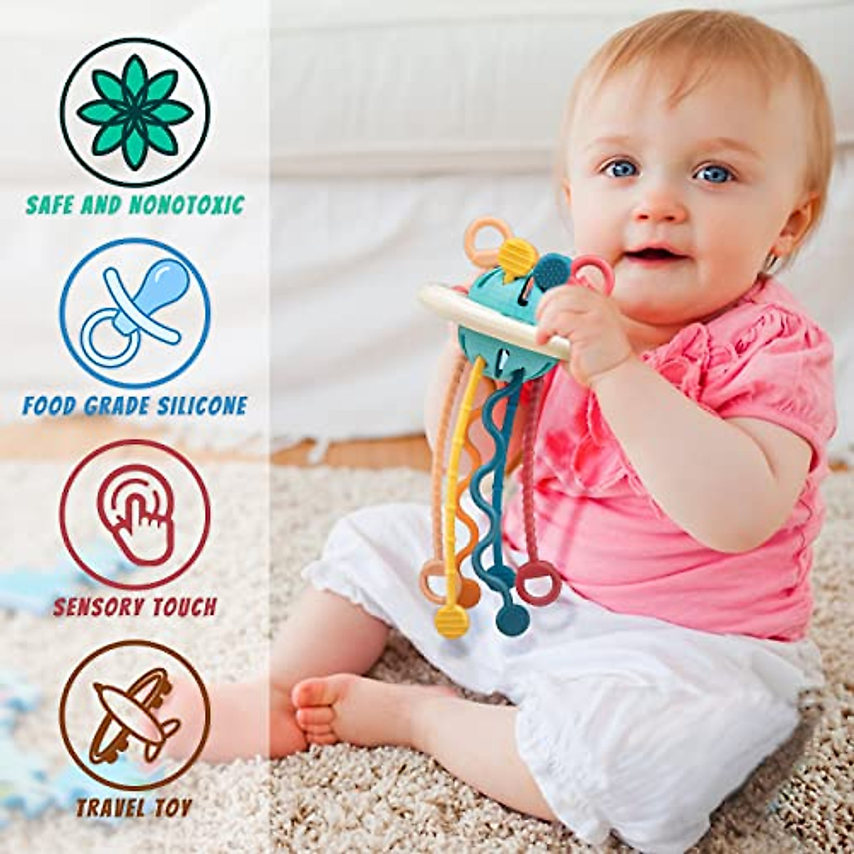 Baby Toys 6 to 12-18 Months,Montessori Toys for 1 Year Old,Sensory Toys for Toddlers,Pull String Activity Motor Skills for Travel,Infants Toys for 1 Year Old,for Babies Girls Boys Gifts