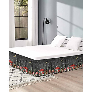 Moon Mushroom Bed Skirt Queen Size 18 Inch Drop, Adjustable & Elastic Wrap Around Bed Skirts Pleated Luxury Dust Ruffles for Twin Full Queen Cal King Base Bed, Star Eucalyptus Leaves Flower