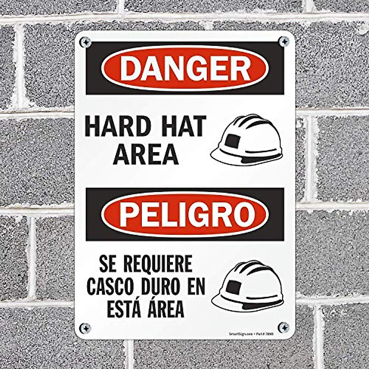 SmartSign - S-2115-PL-14 "Danger - Hard Hat Area" Bilingual Sign | 10" x 14" Plastic