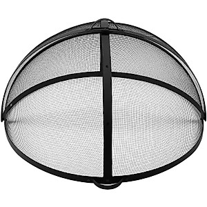 Outdoor Fire Pit Spark Screen Cover Accessory, 36In Patio Round Easy-Opening Fire Mesh Screen Guard, Heavy Duty Steel Firepit Ember Lid with Hinge