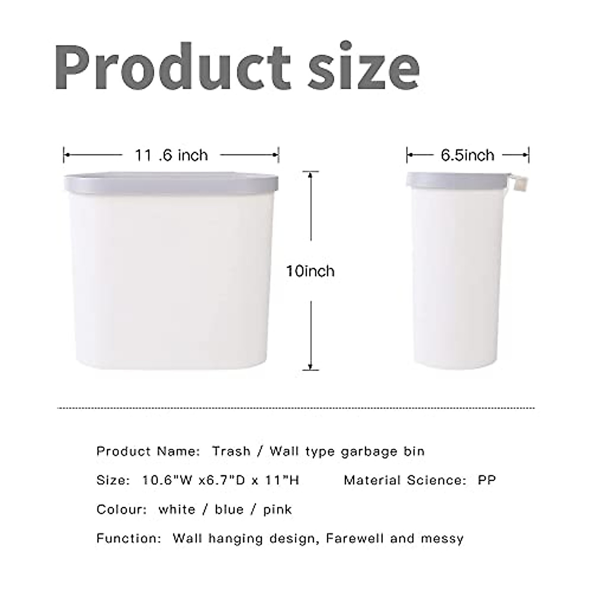 INSHA Hanging Trash Can,Small in-Cabinet Kitchen Garbage Bin Can Easy Attached to Cabinet Door Kitchen Drawer Car Waste Can with Top Ring to Fix Garbage Bag (LJT-White)