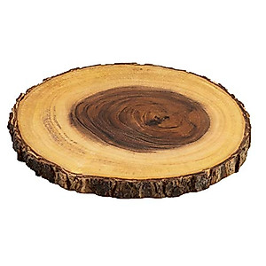 Thirteen Chefs Villa Acacia Live Edge Wood Serving Platter Natural Acacia Wood and Organic Raw Bark Edge Medium