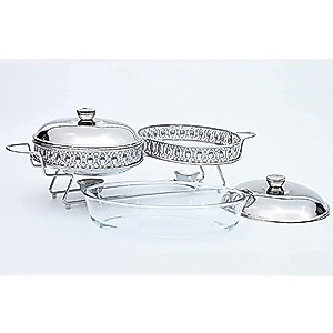 Food Warmer for Parties Buffets, Food Warming Tray Stainless Steel Chafing Dish Buffet Set, Chafer Set with Lid, Food Warmer for Parties Kitchen Banquet Dining,Gold (Color : Silver)