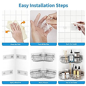Corner Shower Caddy, Shower Organizer Corner Shower Shelf with 8 Adhesive & Hooks, 2-Pack 304 Stainless Steel Shower Caddy Corner, Bathroom Shower Organizer, Shower Storage