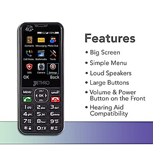 Jethro SC490 4G LTE Cell Phone for Seniors with Prepaid Minutes