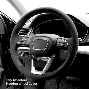 Alfanxi Hand Stitch Alcantara Steering Wheel Cover Compatible with Audi A4 Allroad Q3 Q5 SQ5 Sportback Q7 SQ7 Q8 SQ8 with Shift Paddles (No Stripes)