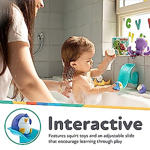 Nuby Penguin Slide Bath Toy Play Set with 4 Bath Squirters - Baby Bath Toys for Boys and Girls 12+ Months - Suction Cup Toy Attaches to Shower Wall
