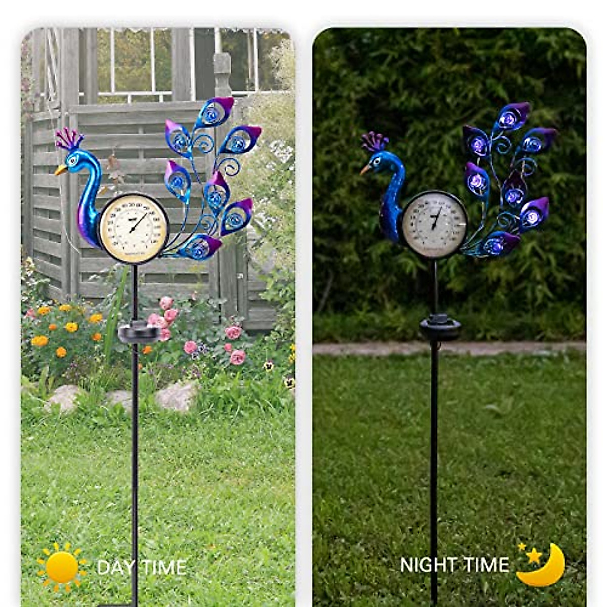 MUMTOP Outdoor Thermometers for Patio - Solar Peacock Outdoor Thermometer with Garden Stake for Home and Garden Decor