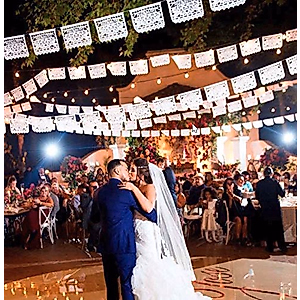 OLÉ RICO - White Papel Picado Mexican Plastic Banner (5 Pack) - 5 x 10 Large Panels / 16 Feet Long - Great Decor for Wedding Streamers, Baptism Decorations, Showers and More by Ole Rico