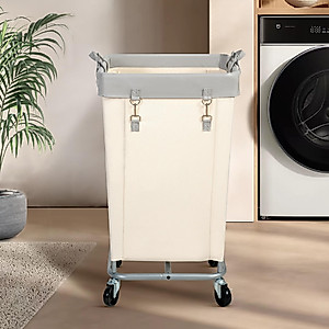 STO STO Laundry Hamper with Wheels, 160L Rolling Laundry Sorter Cart with Heavy Duty Steel Frame, Large Clothes Hamper with Handles for Bedroom, Bathroom, Laundry Room, Beige and Gray
