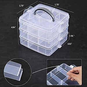 Bringer 3-Tier Small Clear Stackable Storage Container Box with Dividers-18 Compartments, Plastic Craft Storage Organizer Box, 2-Pack