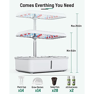 WiFi 14 Pods Hydroponics Growing System, Smart Hydro Indoor Herb Garden with LED Grow Light Up to 20.6", Automatic Timer, Plants Germination Kit with Pump System for Home Kitchen Gardening(White)