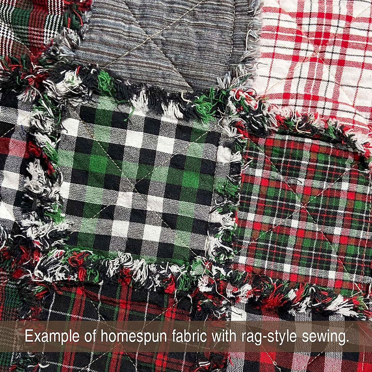 Mountain Lodge 5 Green Cotton Homespun Christmas Plaid Fabric by JCS - Sold by The Yard