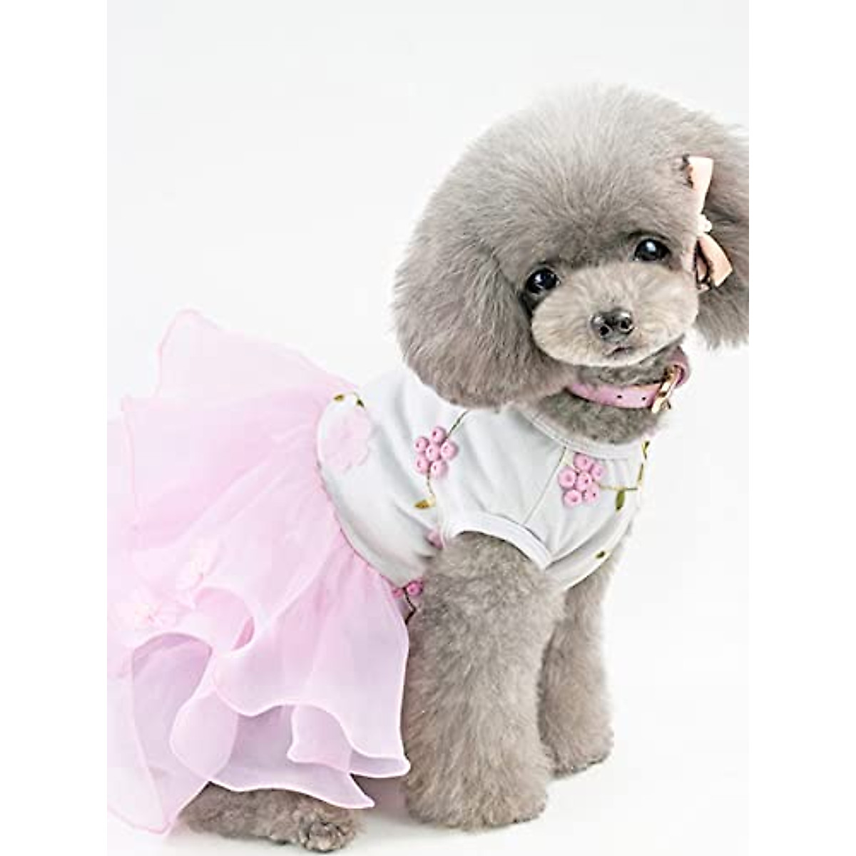 QWINEE Dog Dresses Pets Flower Mesh Dog Tutu Dress Birthday Wedding Party Dog Clothes for Cat Puppy Small Medium Dog Pink L