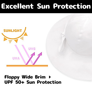 Infant Sun Hat Baby Girl Hats with Bows UPF 50+ Baby Hat Bucket Hat Summer Baby Beach Hat with Wide Brim White 3-6 Months