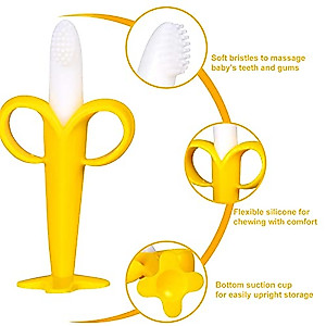 Baby Teething Toys, Silicone Baby Teether Soothe Babies Gums, Banana Toothbrushes, Fruit Shape Giraffe Teething Toys with Storage Case/Bpa-Free Teether Set for Toddler