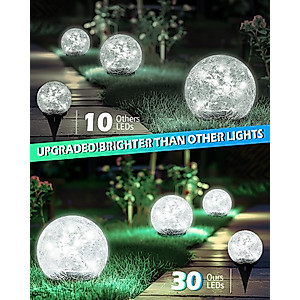Garden Solar Ball Lights Outdoor Waterproof, 50 LED Cracked Glass Globe Solar Power Ground Lights for Path Yard Patio Lawn, Outdoor Decoration Landscape White (2 Pack 4.7'')