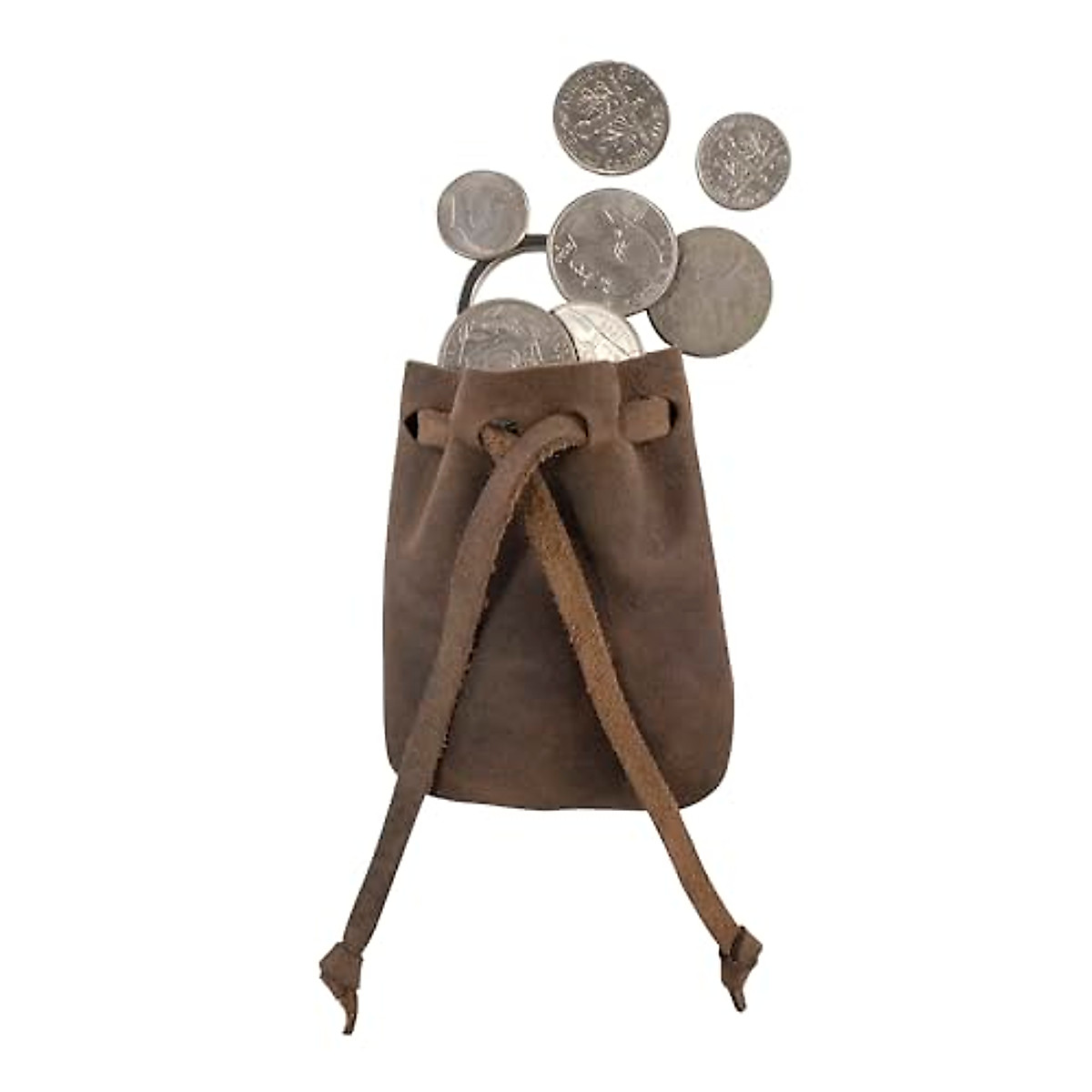 Hide & Drink, Mini Medieval Pouch Keychain, Tiny Bag with Keyring, Coin Organizer, Coin Pouch, Change Holder, Full Grain Leather, Handmade, Bourbon Brown