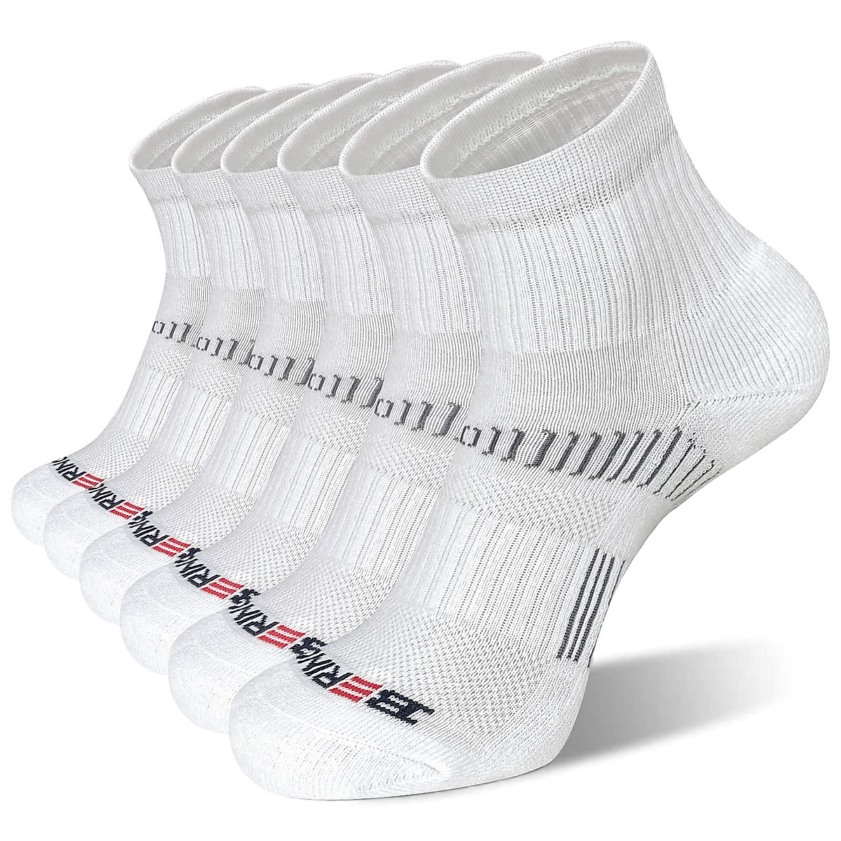 BERING Men's Ankle Athletic Cushioned Quarter Socks, White, Size 9-12, 6 Pairs