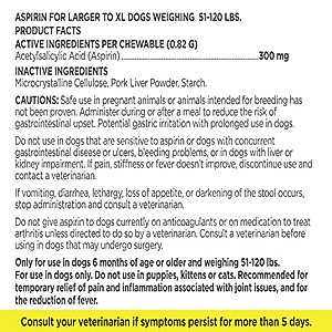 Vetality Canine Aspirin for Dogs | Fast Pain Relief | Large Dogs | Liver Flavor | 120 Chewable Tablets