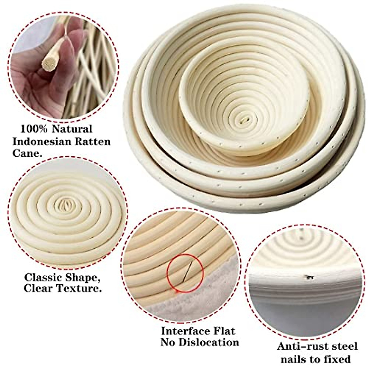 2 Pcs 7 Inch Round Banneton Bread Proofing Basket - Baking Bowl Brotform for Dough Rising Gifts for Bakers with Cloth Linen Cover