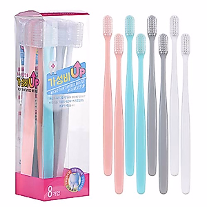 Pack of 8 Ultra Soft Toothbrush with Micro Thin Tapered Bristle - Made in Korea (4 Colors)