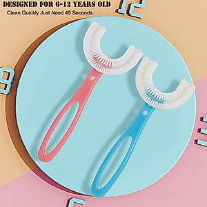 QrBxa U Shaped Kids Toothbrush, Kids Toothbrushes U Shape, 360° Manual Kid Toothbrush with Food Grade Soft Silicone Brush Head