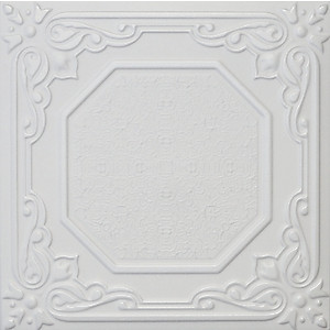 Lizbona R32W 20 x 20 Tin Looking Styrofoam Glue Up White Ceiling Tile
