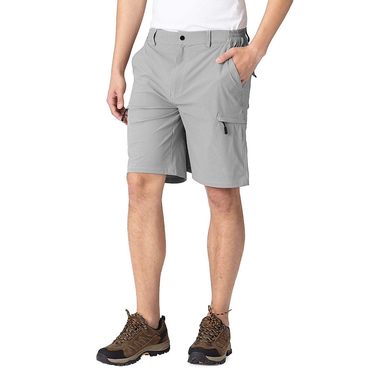 Rdruko Men's Hiking Shorts Quick Dry Lightweight Outdoor Work Cargo Golf Casual Shorts with Zipper Pockets(Light Grey, US 38)
