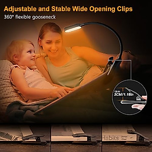 Gritin 16 LED Rechargeable Book Light for Reading in Bed- Eye Caring 3 Color Temperatures, Stepless Dimming Brightness, 80 Hrs Runtime, Lightweight Flexible Clip on Light for Book Lovers