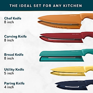 Home Hero Kitchen Knife Set with Sheath Covers - High Carbon Stainless Steel Knife Set with Ergonomic Handles & Ceramic Coating, Nonstick Ceramic Knife Set with Chef Knife (11 Pcs - Multicolor)