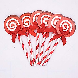 Amosfun Lollipop Cupcake Picks Paper Birthday Cake Toppers Lovely Lollipop Bow Cake Decorations Dessert Table Decorative Supplies Creative Lollipop Cake Insert Red for Party Cake Decortion