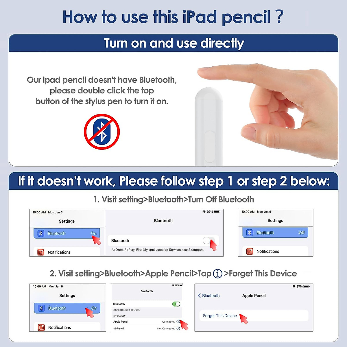 Stylus Pen for iPad 2018-2024, 2X Fast Charge iPad Pencil 2nd Generation Compatible with Apple iPad Pro M4/ Pro 12.9"(6/5/4/3)/ Pro 11"(4/3/2/1), iPad Mini 6/5, iPad Air (M2/5/4/3), iPad (10/9/8/7/6)