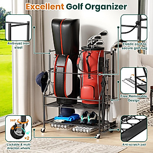 VOPEAK Golf Bag Organizer, Golf Bag Stand for Two Bags, Golf Organizer for Golf Clubs, Golf Balls, Golf Equipment Accessories