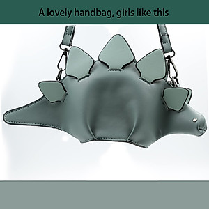 WLC Dinosaur Shoulder Purses,PU Stegosaurus CrossBody Bag for Girl lady(Blue)