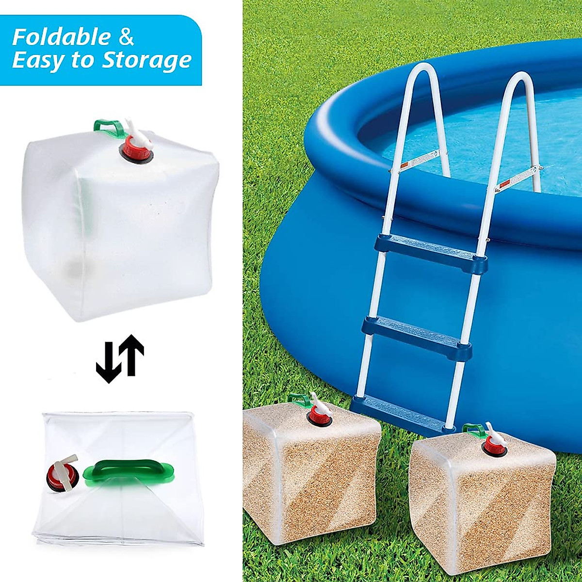 2Pack Swimming Pool Ladder Weights, Universal Step SandBag, Plastic Fillable Anchor Bag Container Steps Weight Stair Weights for Above Ground Entry System (11x11 Inches), Clear