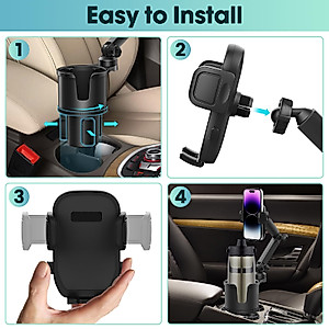 Cup Holder Phone Mount for Car with Expandable Base, 2-1 Universal Multi Cup Phone Holder Expander with Rubber for Drink Bottles, Mugs and Phone Fits All Cellphone