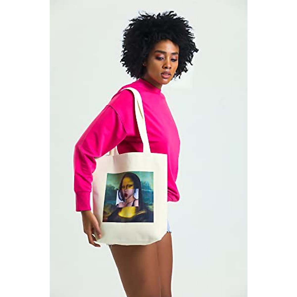 Monalisa Funny Design Printed Canvas Tote Bag Aesthetic Vintage Cute Women Girls Kids School Shoulder Bag, Beach Travel and Shoping Bag (Monalisa)