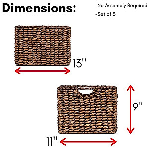 BIRDROCK HOME Storage Shelf Baskets with Handles - Set of 3 - Abaca Seagrass Wicker Basket - Pantry Bathroom Shelves Organization - Natural Under Shelf Basket - Handwoven (Brown Wash)