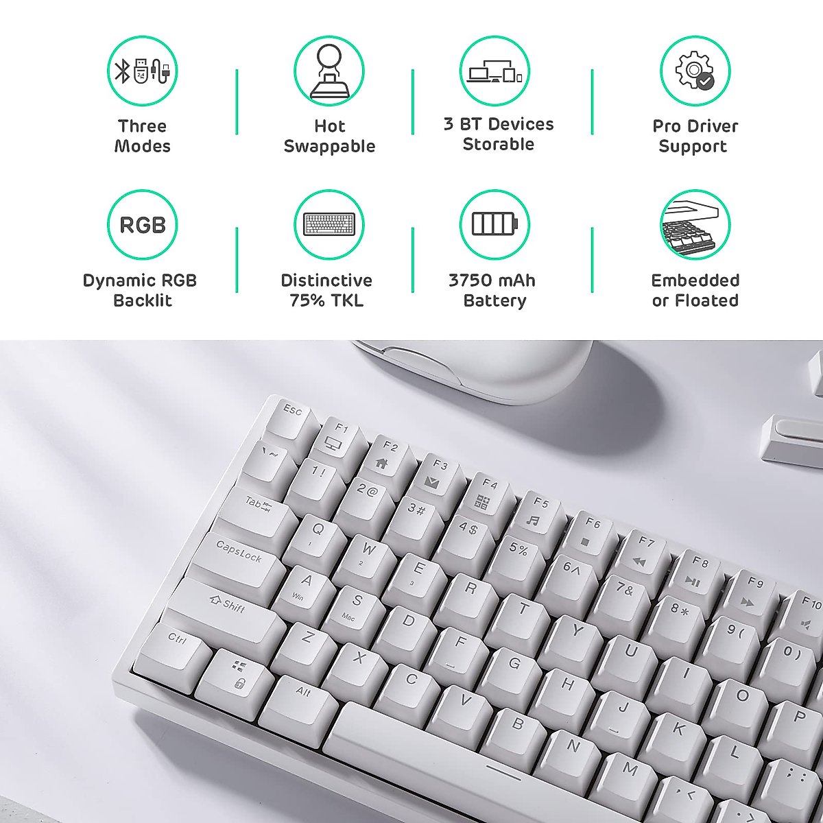 RK ROYAL KLUDGE RK84 Wireless RGB 75% Triple Mode BT5.0/2.4G/USB-C Hot Swappable Mechanical Keyboard, 84 Keys BT5.0 Gaming Keyboard w/High-Capacity Battery, Quiet Red Switch
