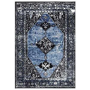 SAFAVIEH Vintage Hamadan Collection 8' x 10' Blue/Grey VTH217M Oriental Traditional Persian Non-Shedding Living Room Bedroom Dining Home Office Area Rug