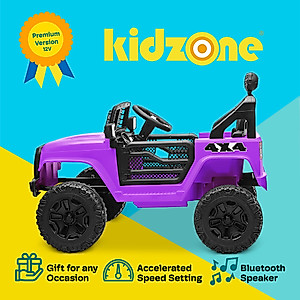 Kidzone Ride On Truck 12V Battery Powered Electric Kids Car Vehicle Toy with DIY License Plate, 4 Wheeler Quad, Parent Remote Control, MP3, High Low Speeds, LED Lights - Purple
