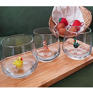 HeguSun 3D Drinking Glass Cup with Cute Chick Inside,Handmade Glass Animal Figurine,Stemless Glass for Water,Wine,Milk,Beverages, Easter Gift for Boys Girls Kids (Chick)