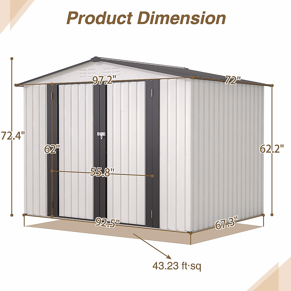 CuisinSmart Outdoor Storage Sheds, Metal Storage Shed 8x6 ft with Lockable Door Locks, Waterproof Roof Design Garden Shed Utility Tool Storage Shed for Bike,Patio and Backyard Grey