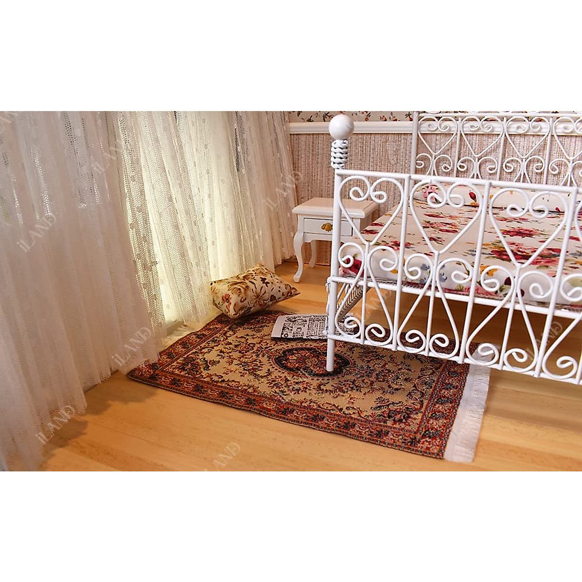 iLAND Miniature Dollhouse Accessories of Carpet for Dollhouse Furniture on 1/12 Scale and 3” - 12” Dolls, Woven Dollhouse Rugs 6” x 3.8” (2pcs Fragrance)