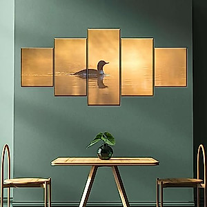 Pictures For Living Room Wall Decoration 5 Pieces Loon In Misty Waters Framed Canvas Wall Art 5 Piece Decorative Paintings Prints And Posters Home Decor Gift(unframed)